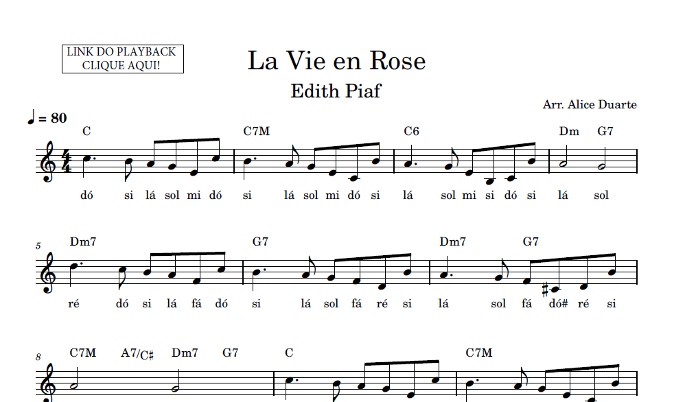 La Vie en Rose (Edith Piaf) - Partitura Simplificada com Playback