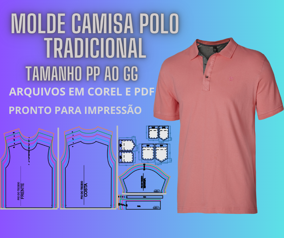 Molde De Camisa Polo Masculina em Corel E Pdf - PJ SILK CAMISETAS
