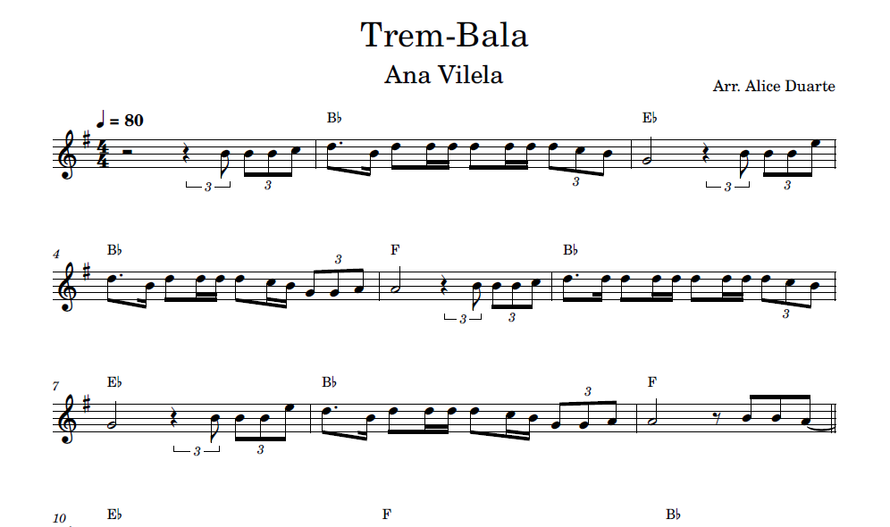 Trem Bala (Ana Vilela) - Partitura para instrumentos em Mi Bemol