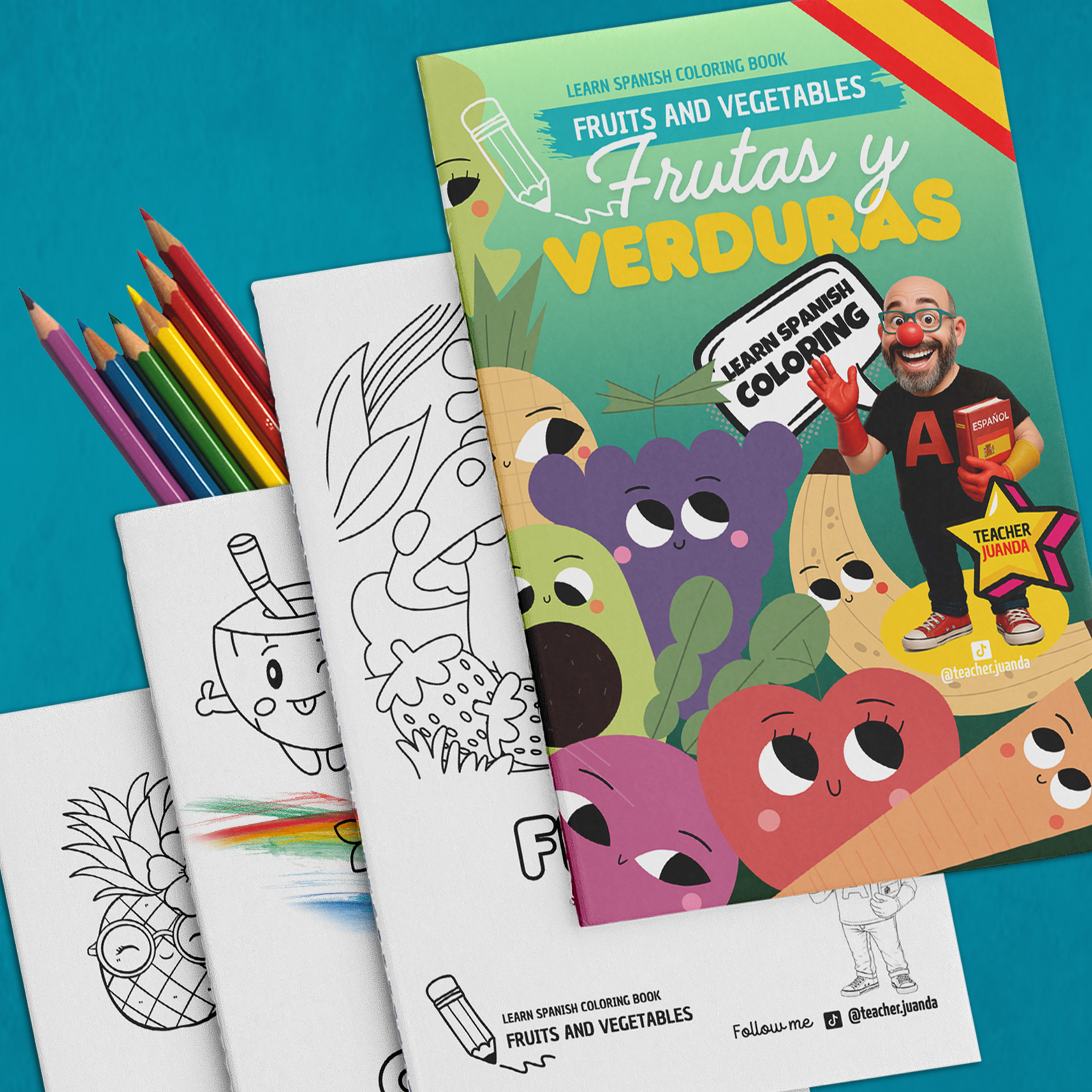 Coloring book to learn Spanish: Fruits and vegetables - Teacher Jua...