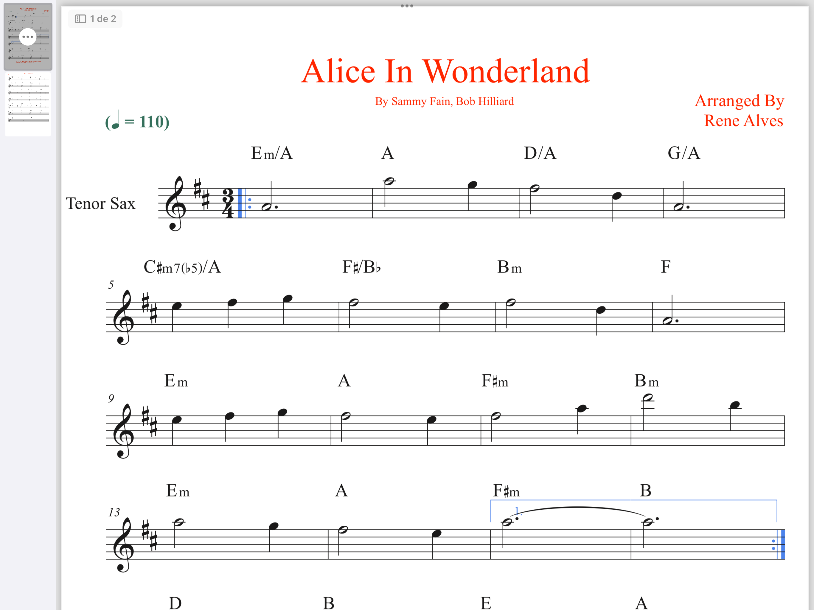 Alice In Wonderland - partitura de sax tenor - VPIP | Hotmart