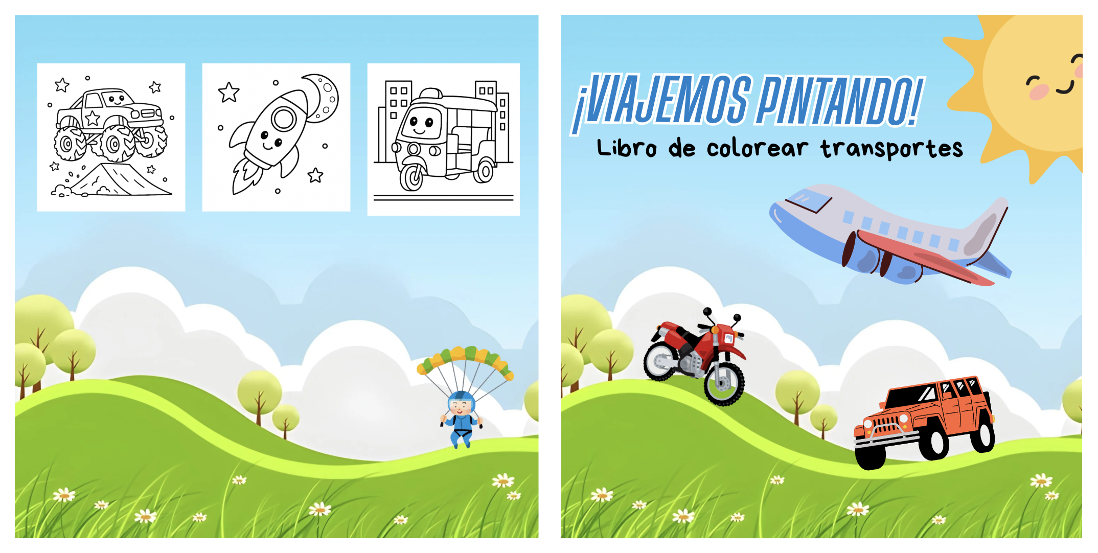 ¡VIAJEMOS PINTANDO! Libro para colorear transportes para niños entr...