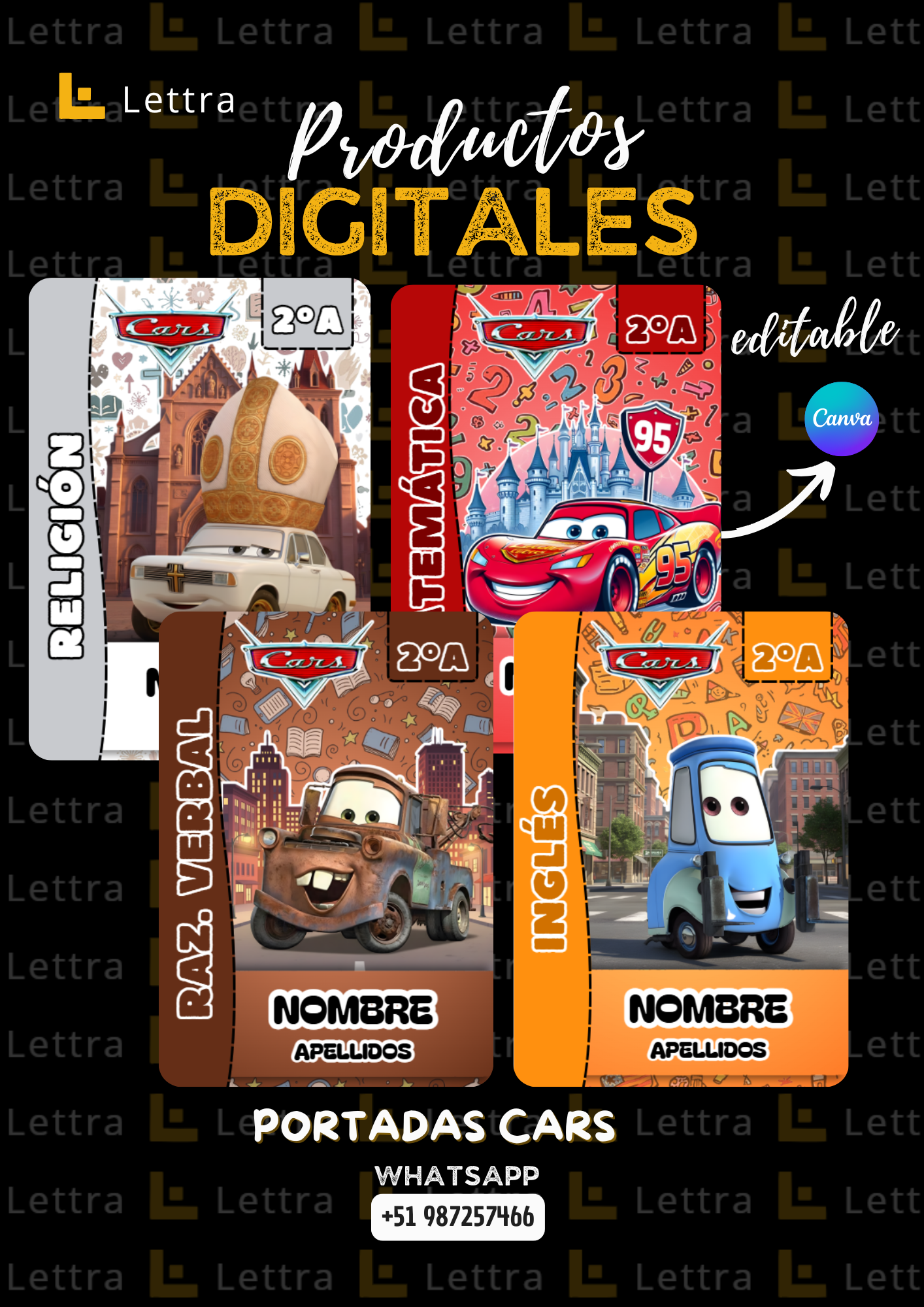 PORTADAS DE CUADERNOS A4 - CARS - Lettra | Hotmart