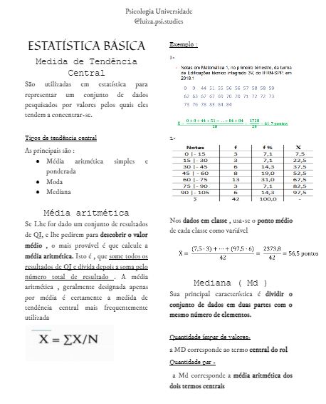 Resumo ESTATÍSTICA BÁSICA - luiza mamede camargo | Hotmart