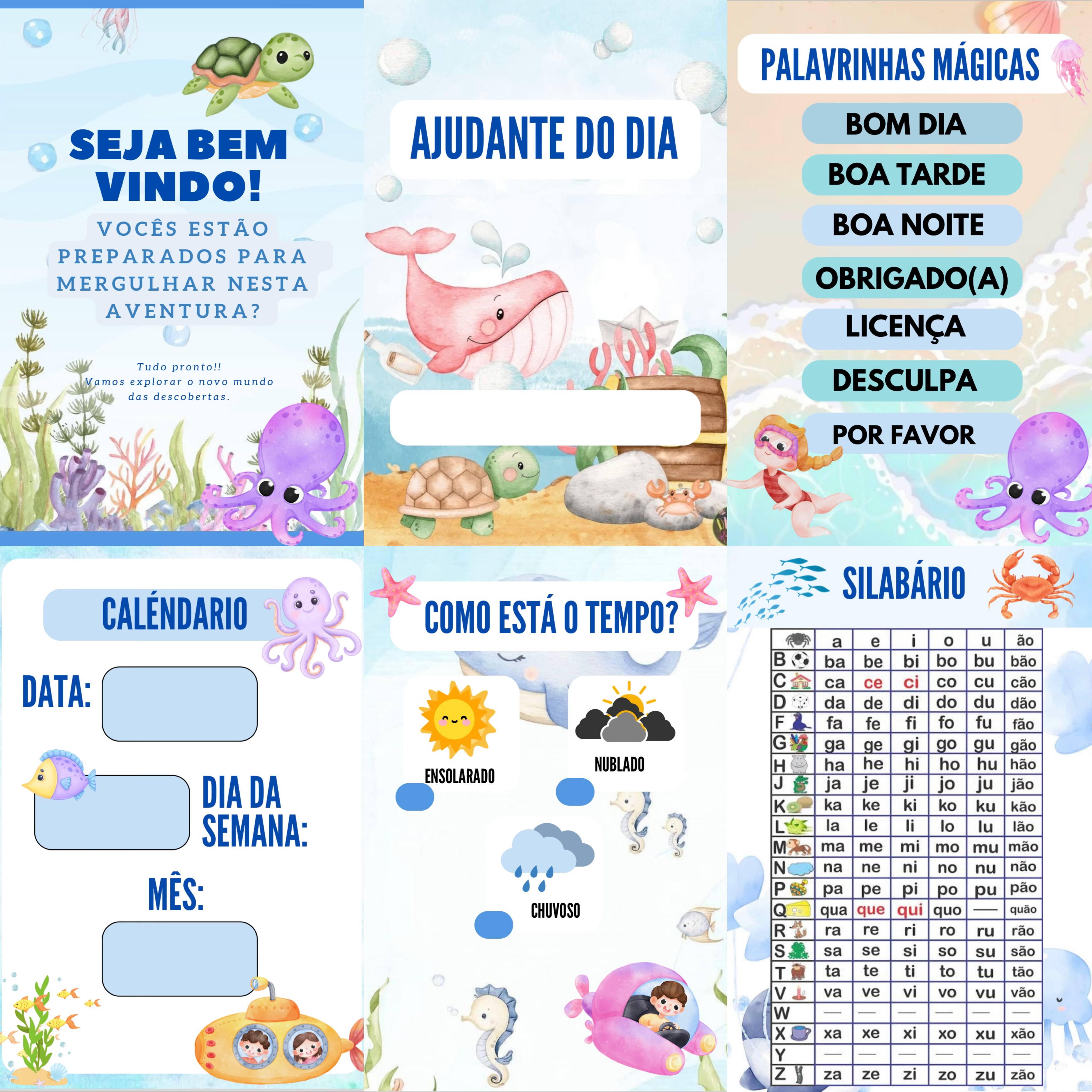 Kit sala de aula fundo do mar