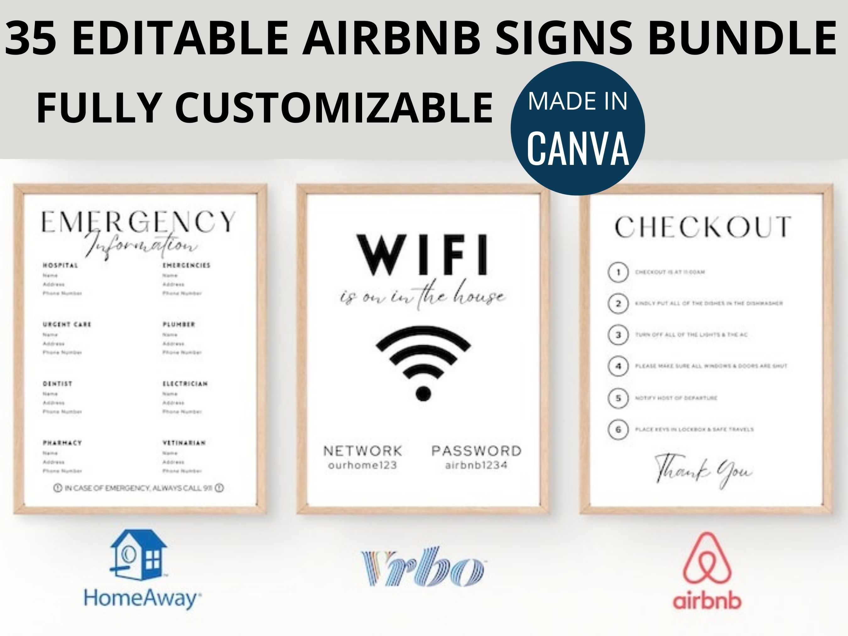 Airbnb Sign Bundle Template, Welcome Book, Vacation Rental, Wifi Sign ...