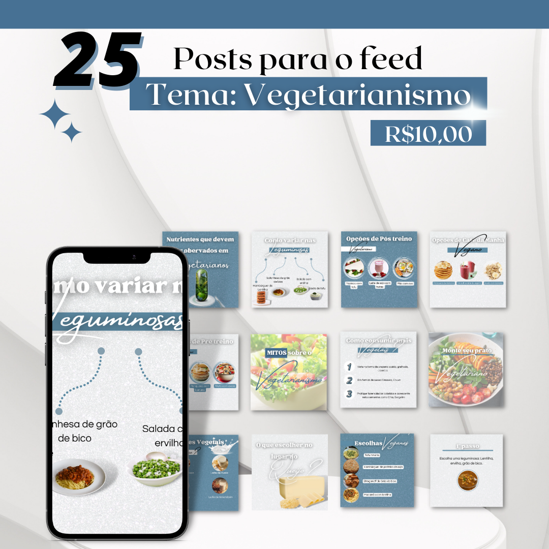 25 Posts sobre Vegetarianismo - Materiais de nutrição | Hotmart