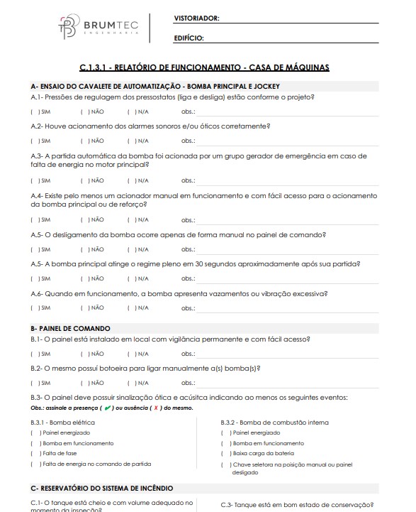 CHECKLIST PARA VISTORIAS E INSPEÇÕES EM SISTEMAS DE HIDRANTE - Pabl...