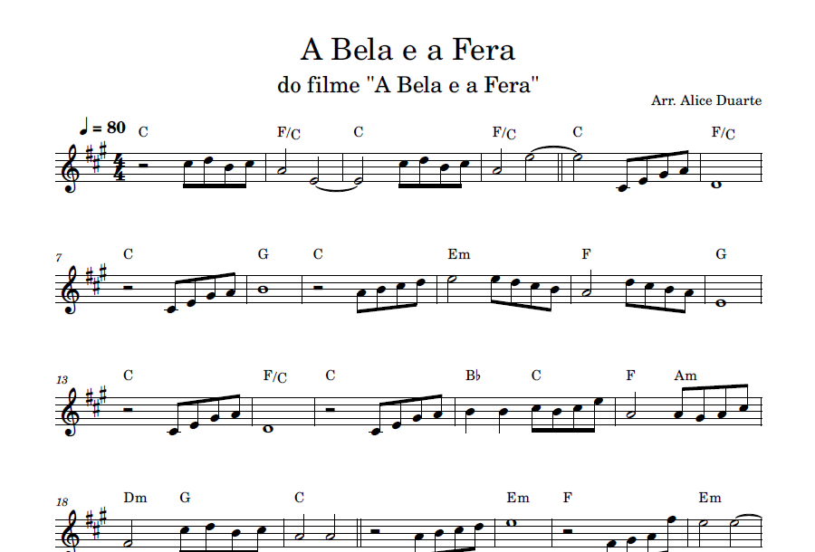 A Bela e a Fera - Partitura para instrumentos em Mi Bemol - Alice D...
