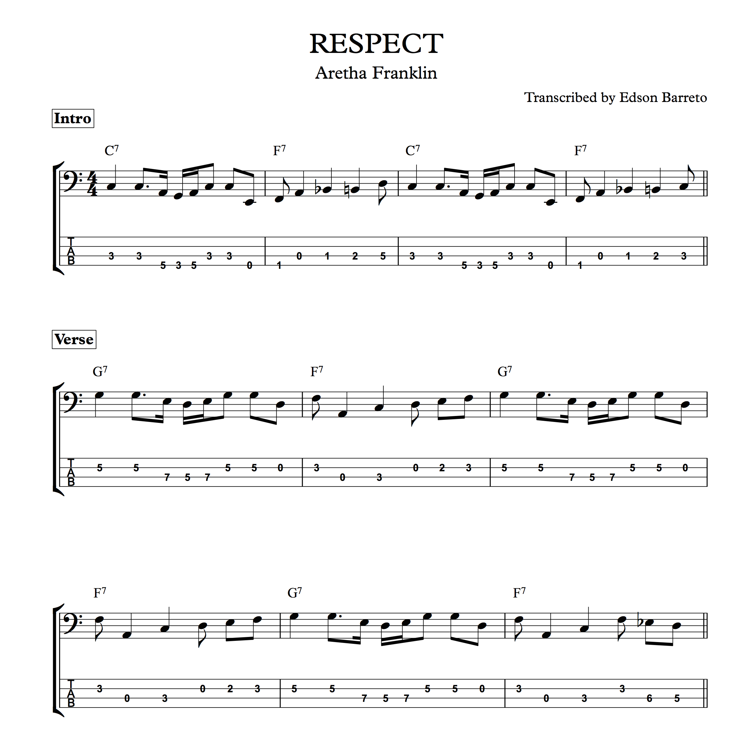 RESPECT (Aretha Franklin) Bass Score & Tab Lesson