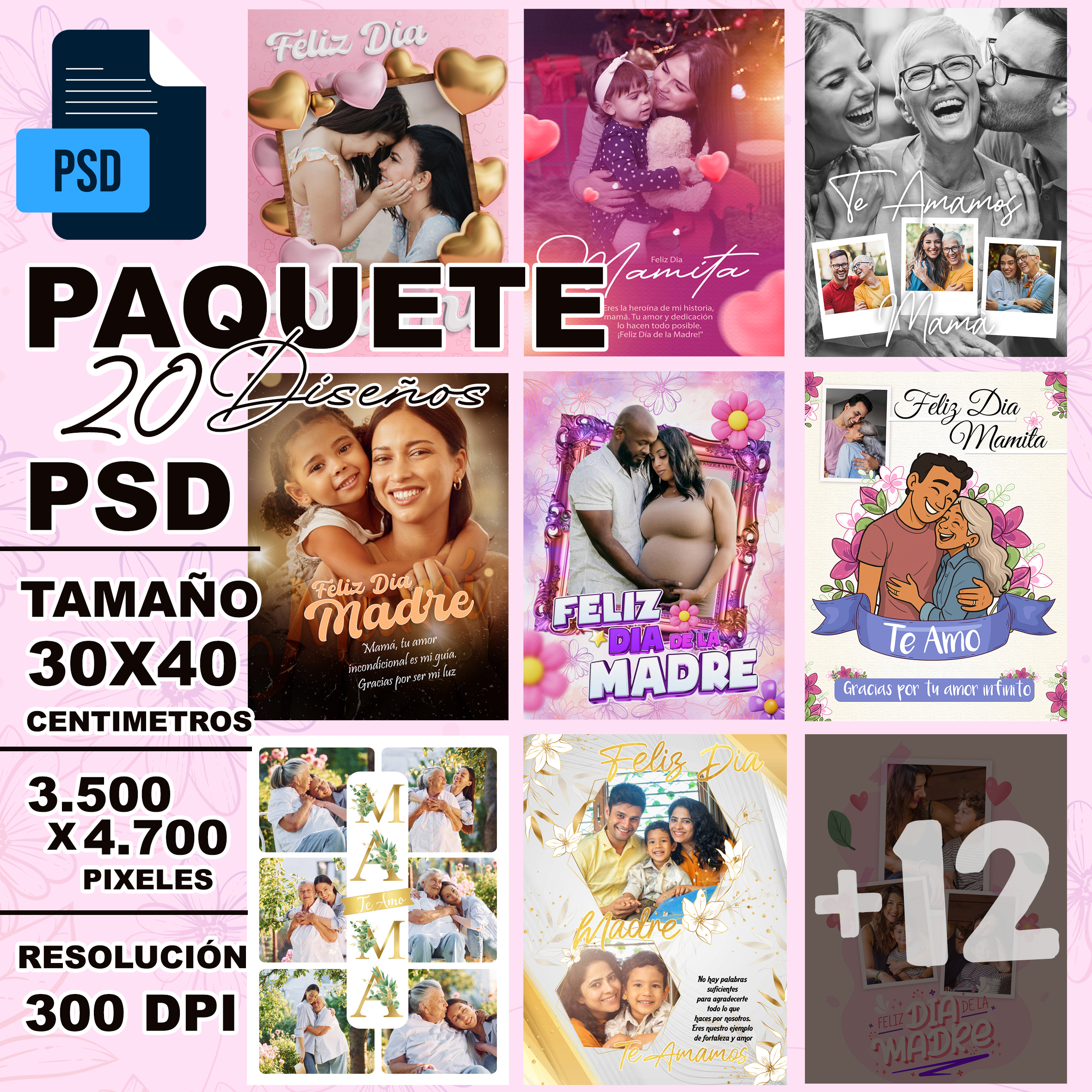🎁 20 Diseños PSD para el Día de la Madre 🌸 | Editables, Profesion...