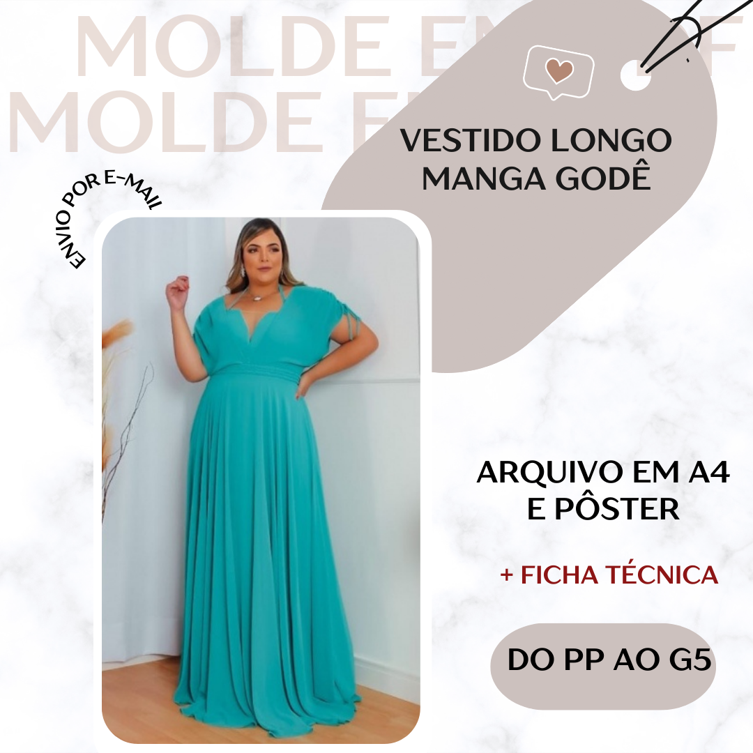 Vestido Longo Manga Godê Molde Em Pdf Asmoldes Em Pdf Hotmart