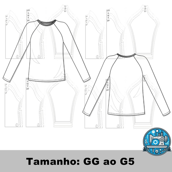 Molde Digital de Baby Look Raglan Manga Longa (GG ao G5)