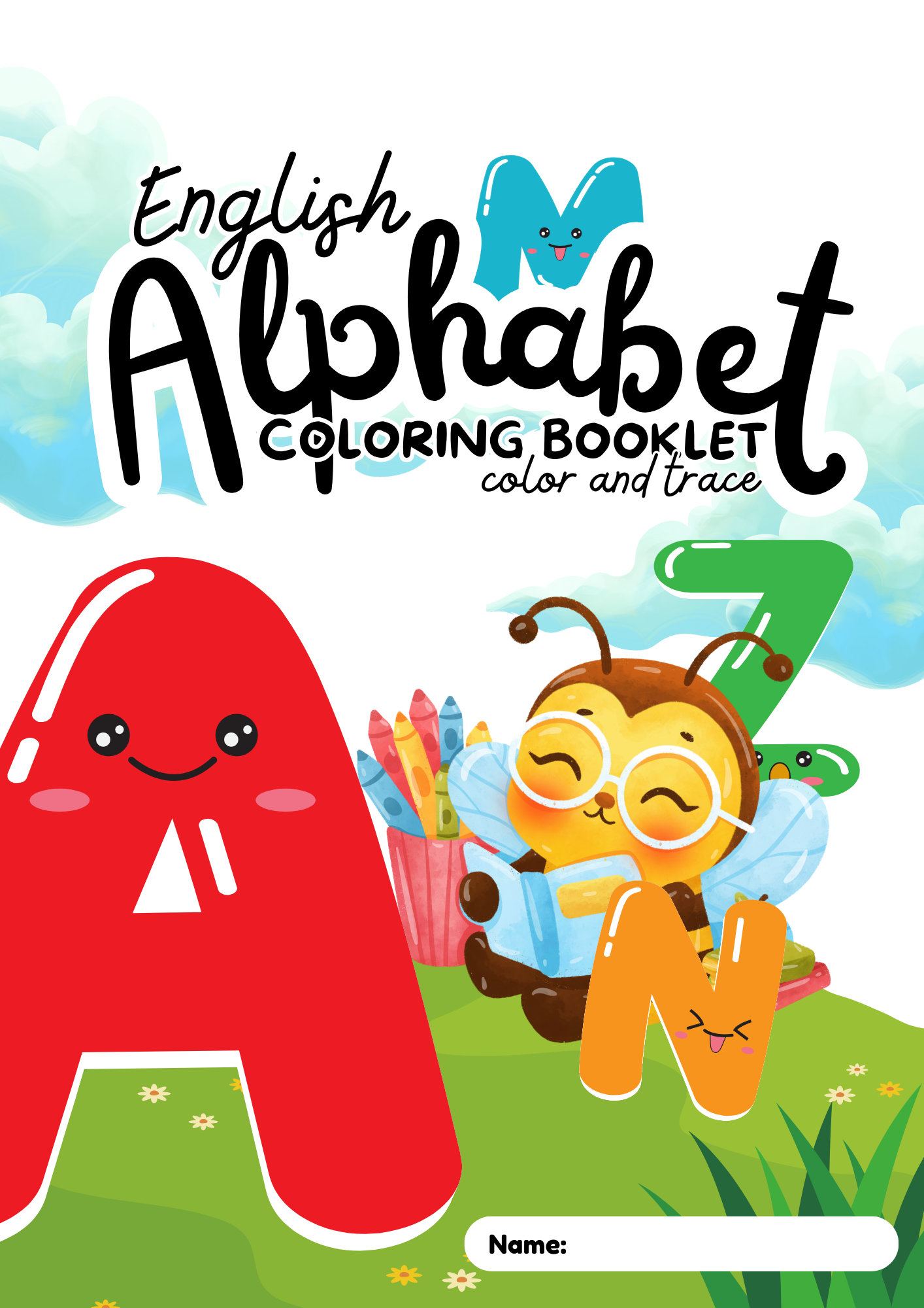 Libro para colorear digital imprimible ¡Aprende el abecedario en in...