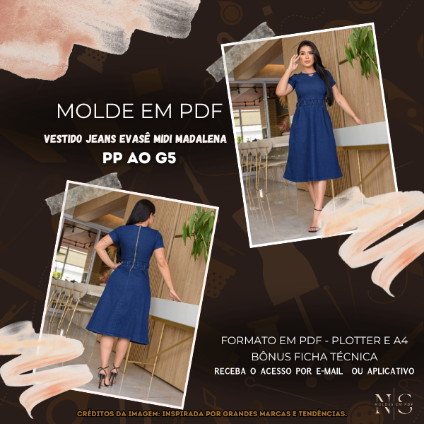 NS Molde em PDF - Vestido Jeans Evasê Midi Madalena ID 4363945 [Mo...
