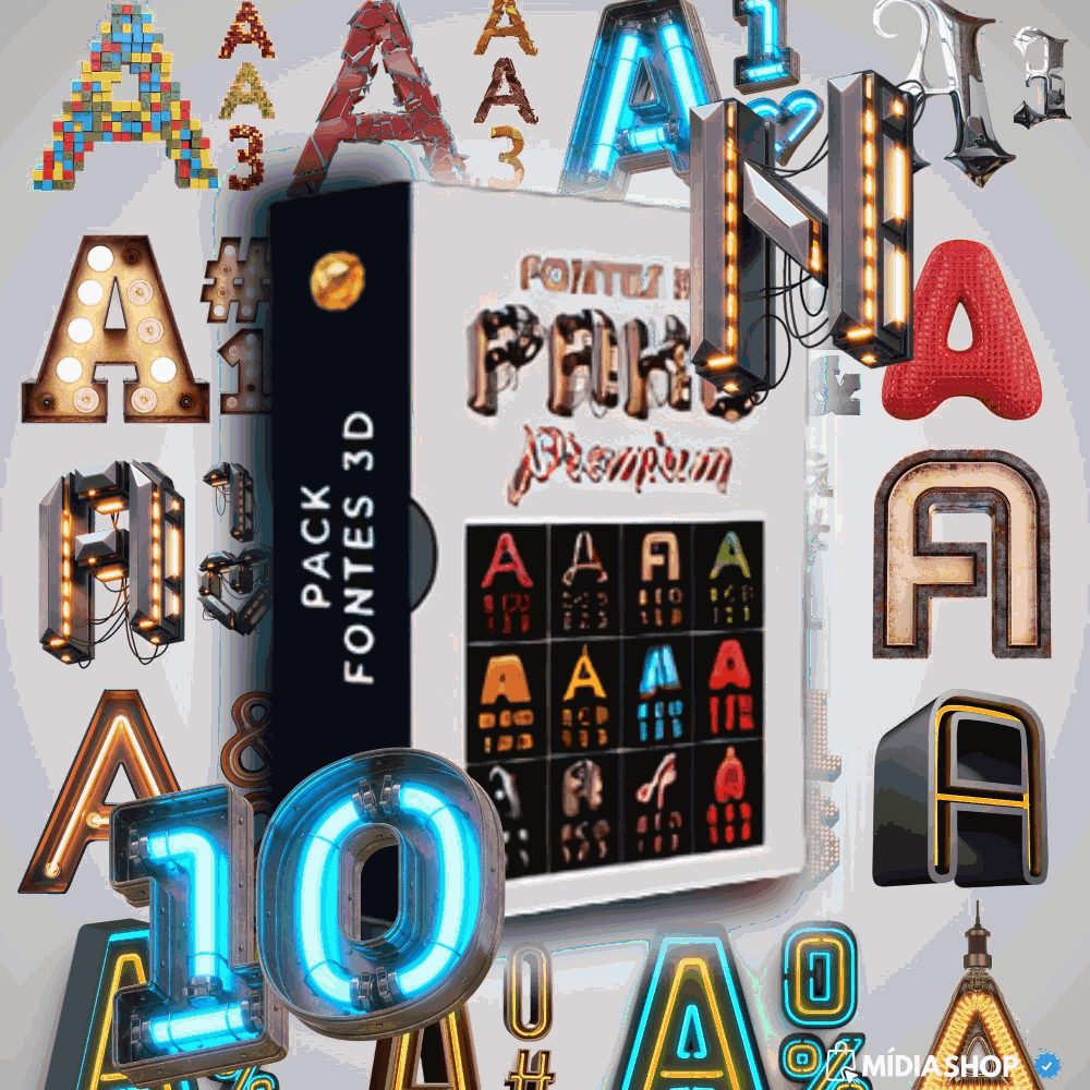3D Text Effects Master Bundle Png - Midia Shop Art EURELI Ltda | H...