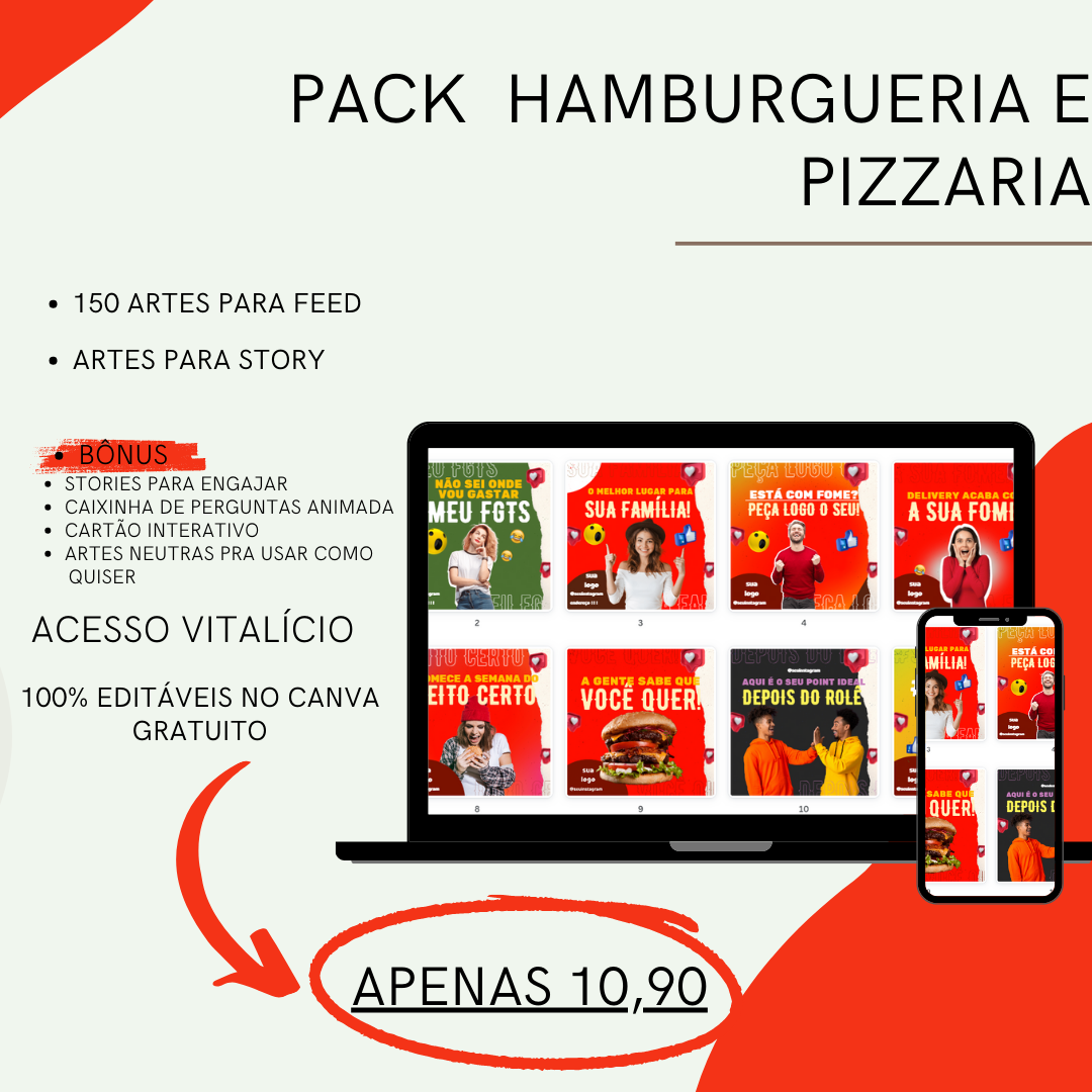 Pack Canva Hamburgueria e Pizzaria - Roberta Souza | Hotmart