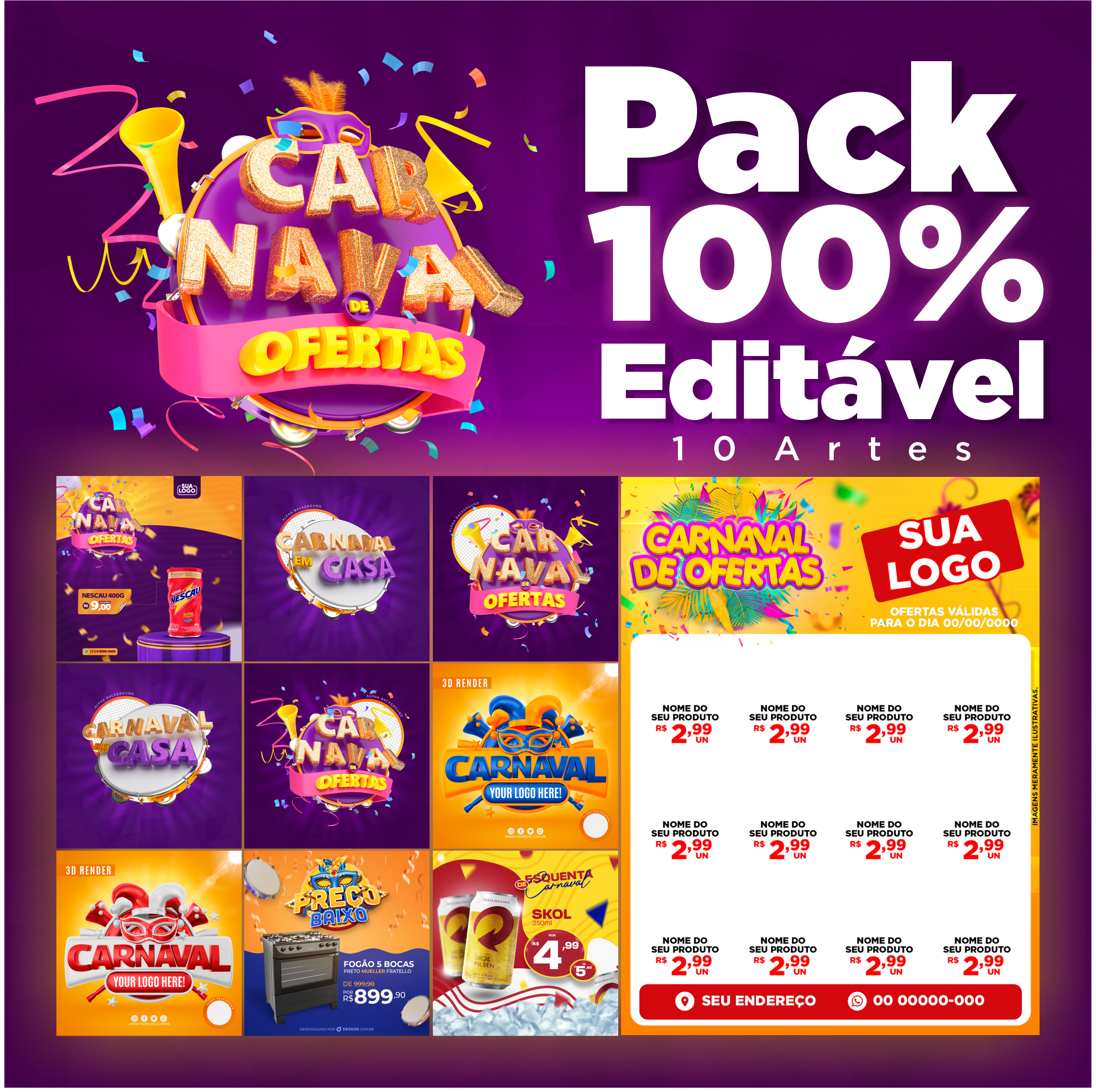 Pack Artes Ofertas de Carnaval 2022 - PSD