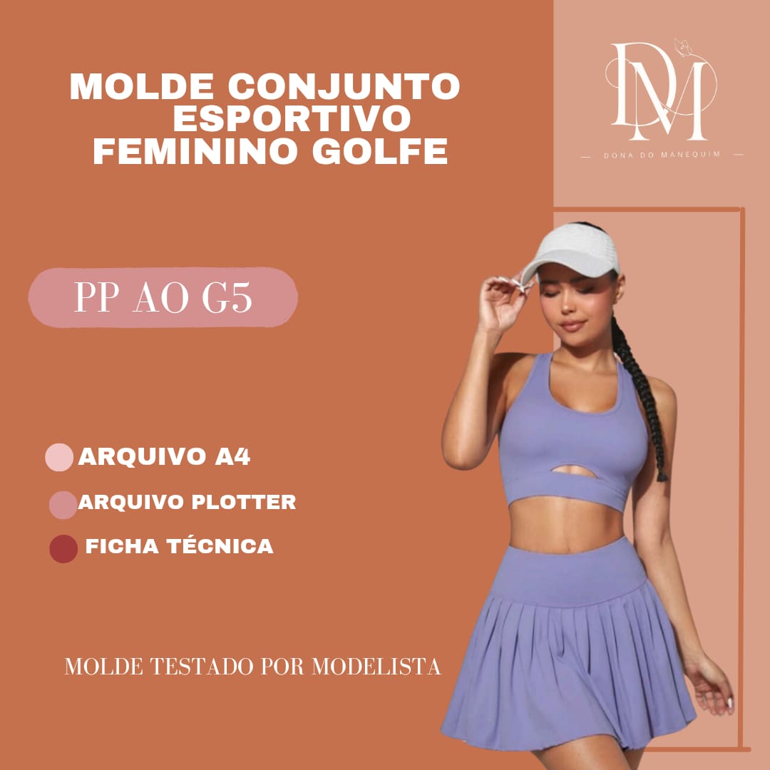 MOLDE CONJUNTO ESPORTIVO FEMININO GOLFE - Dona do Manequim | Hotmart