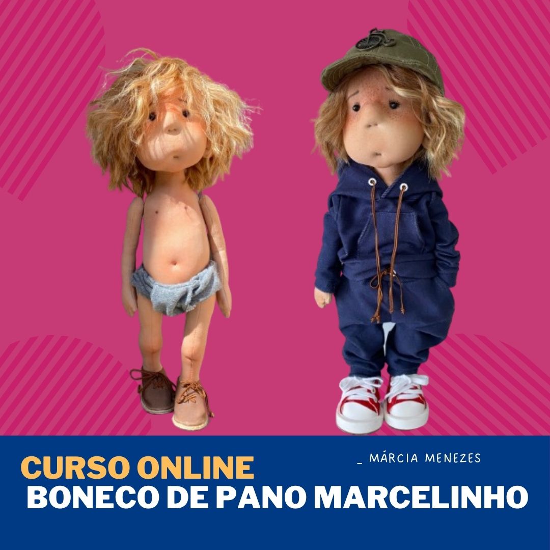 Curso Marcelinho boneco de pano modelado 38cm