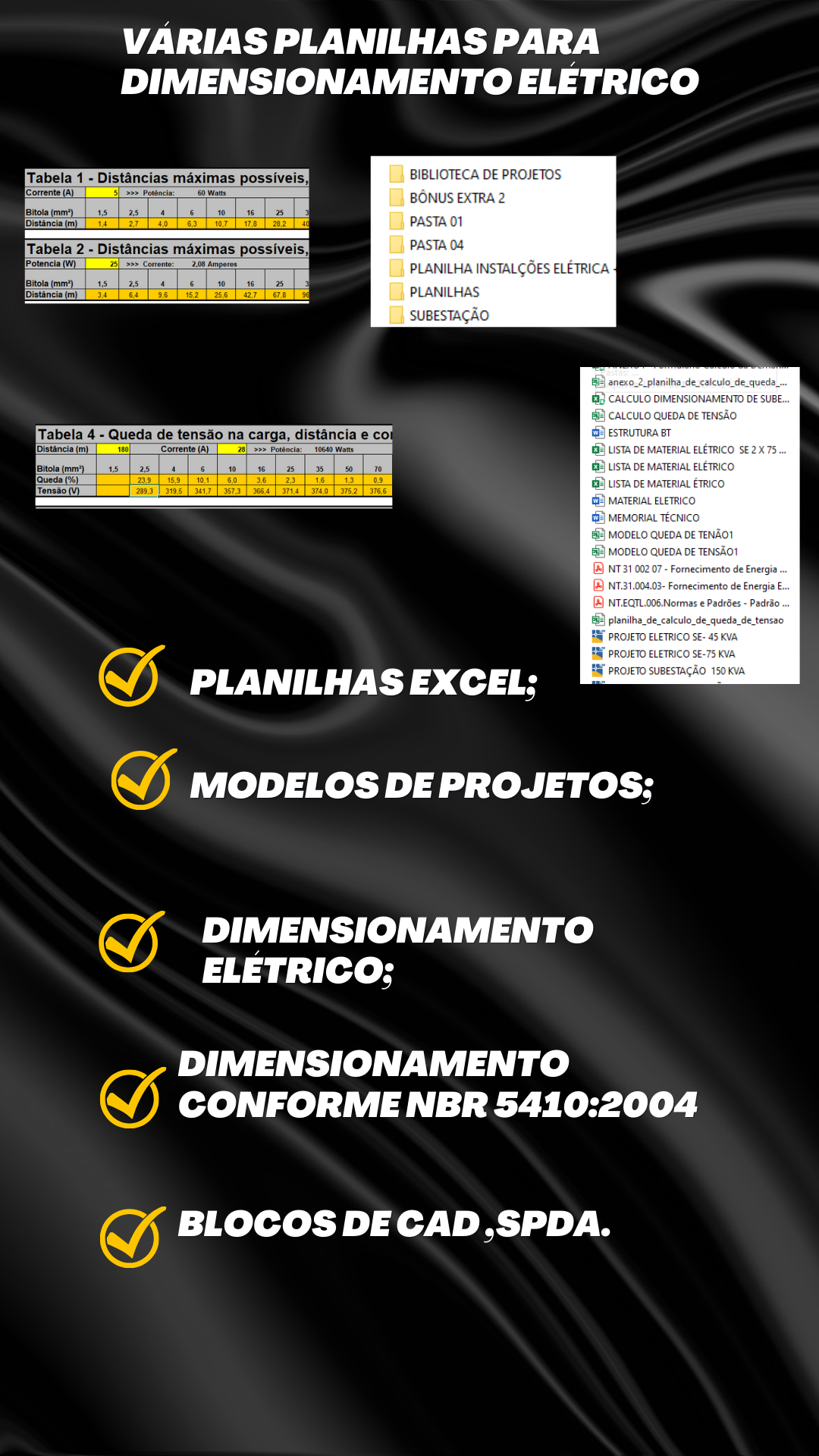 Planilhas de dimensionamento Elétrico em BT e vários modelos de pro...