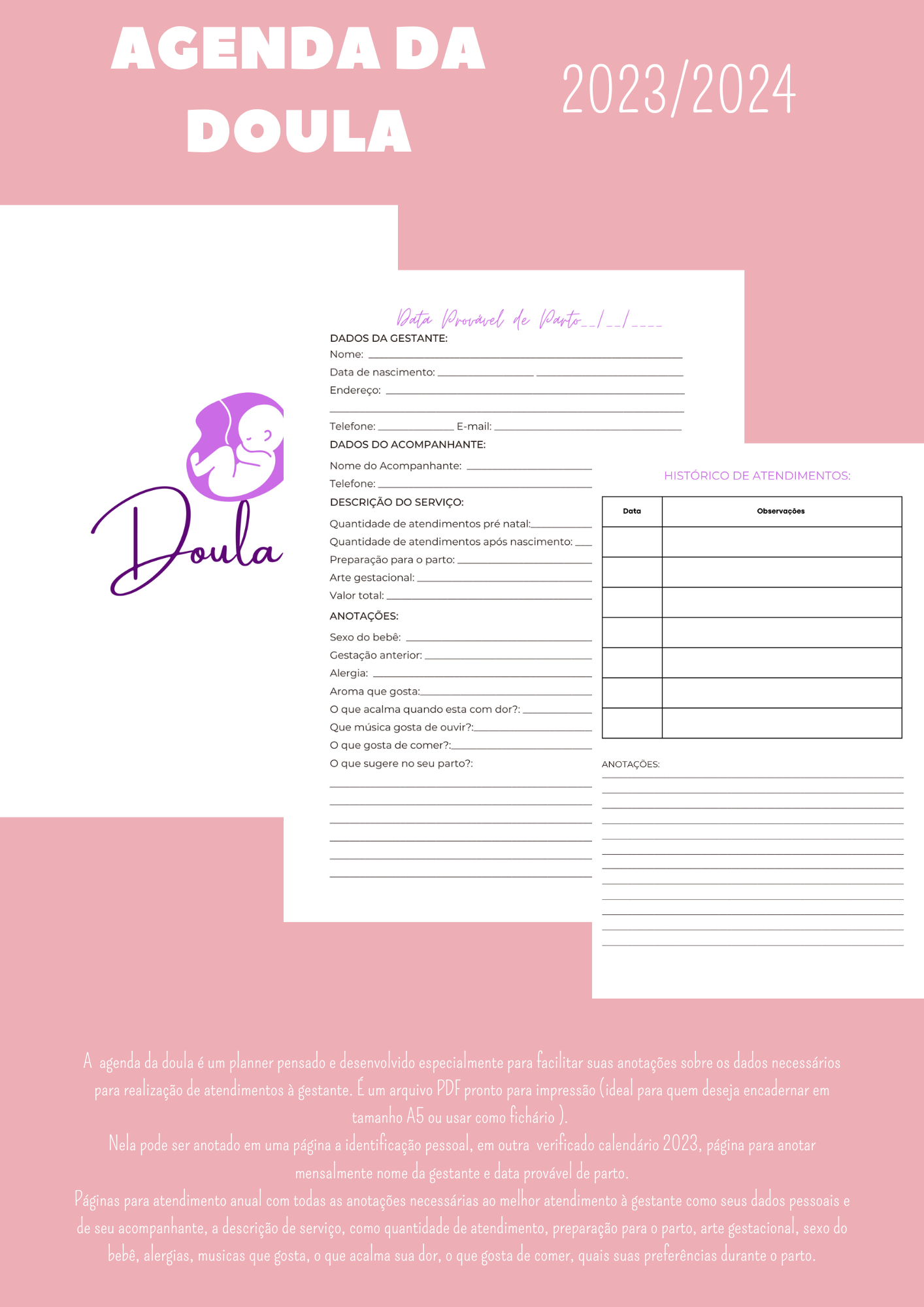Agenda da doula 2023 - Elexlhane Guimarães Damasceno de Siqueira