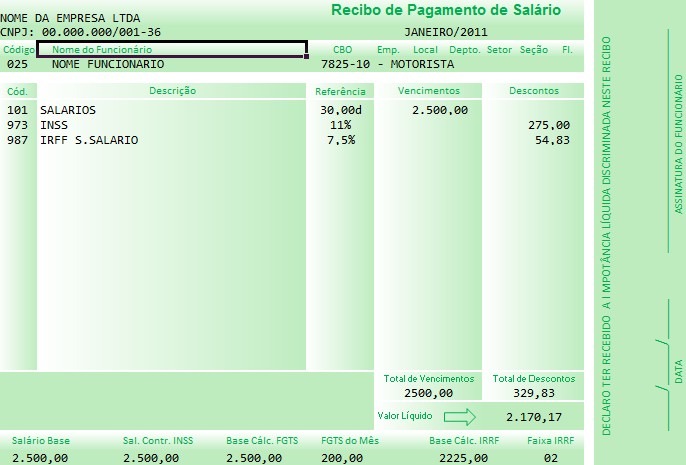 holerite pronto para preenchimento