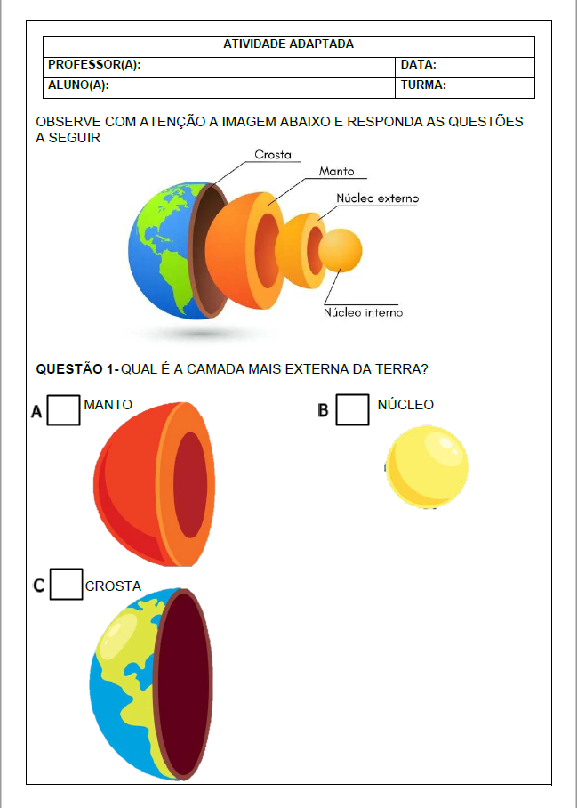 Atividade Adaptada-Camadas da Terra - Cantinho da Inclusão | Hotmart
