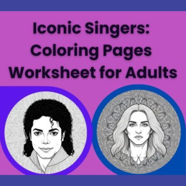 ICONIC SINGERS book Coloring Pages Worksheet for Adults - Coach Da...