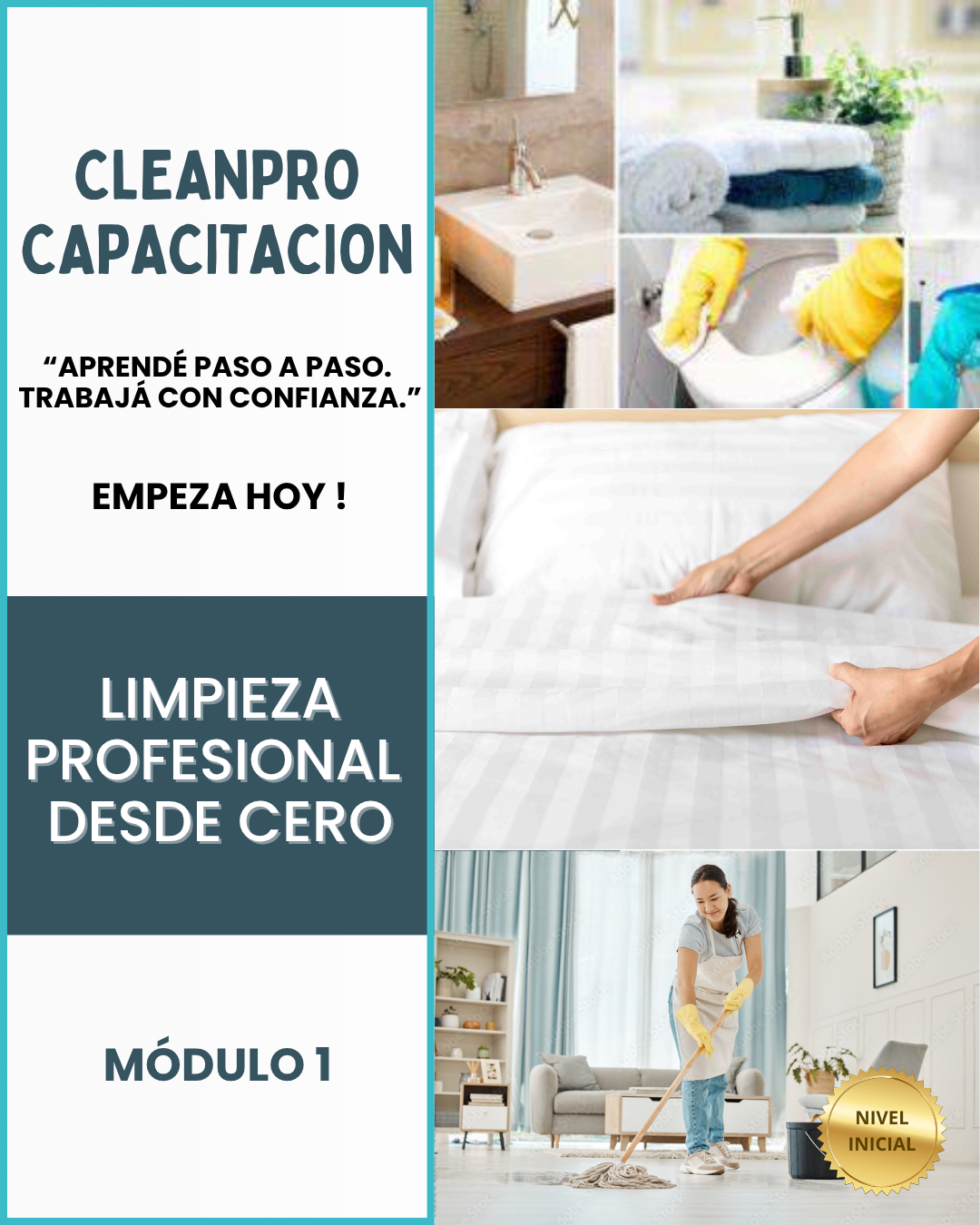 CleanPro Capacitación: Limpieza Profesional desde Cero (Módulo 1)