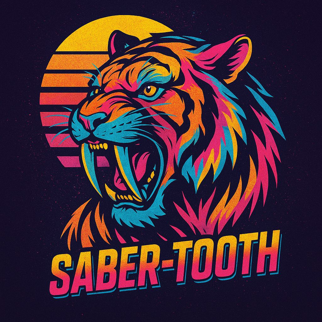 Tigre Dente de Sabre Colorida Retrô Brilhante - Thomas Hümmelgen L...