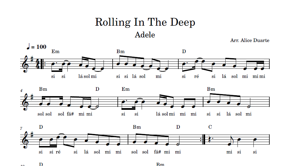 Rolling In The Deep (Adele) - Partitura Facilitada com Playback - A...