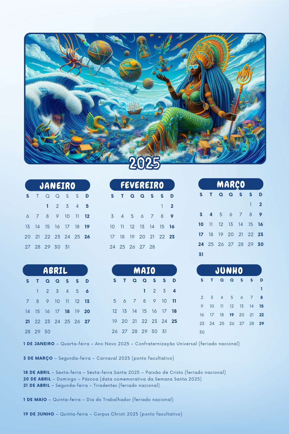 Calendário de Parede 2025 - Iemanjá - elysjurado | Hotmart