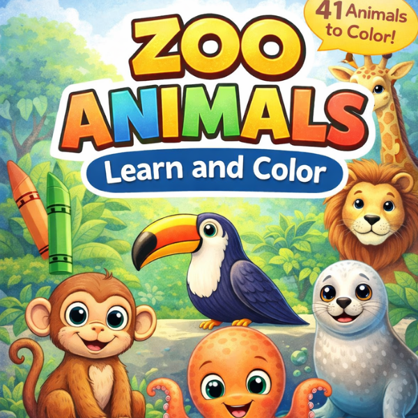 41 Zoo Animals to Learn and Color