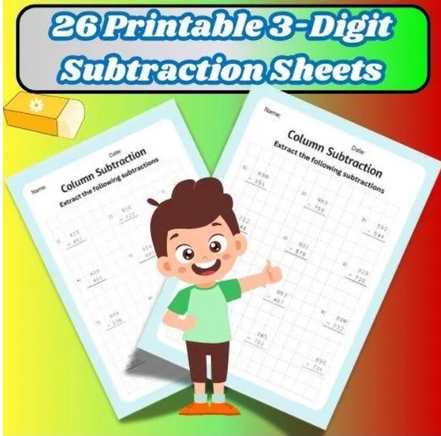 3 Digit Subtraction Worksheets.Worksheet 4th 5th 6th grade Elementa...