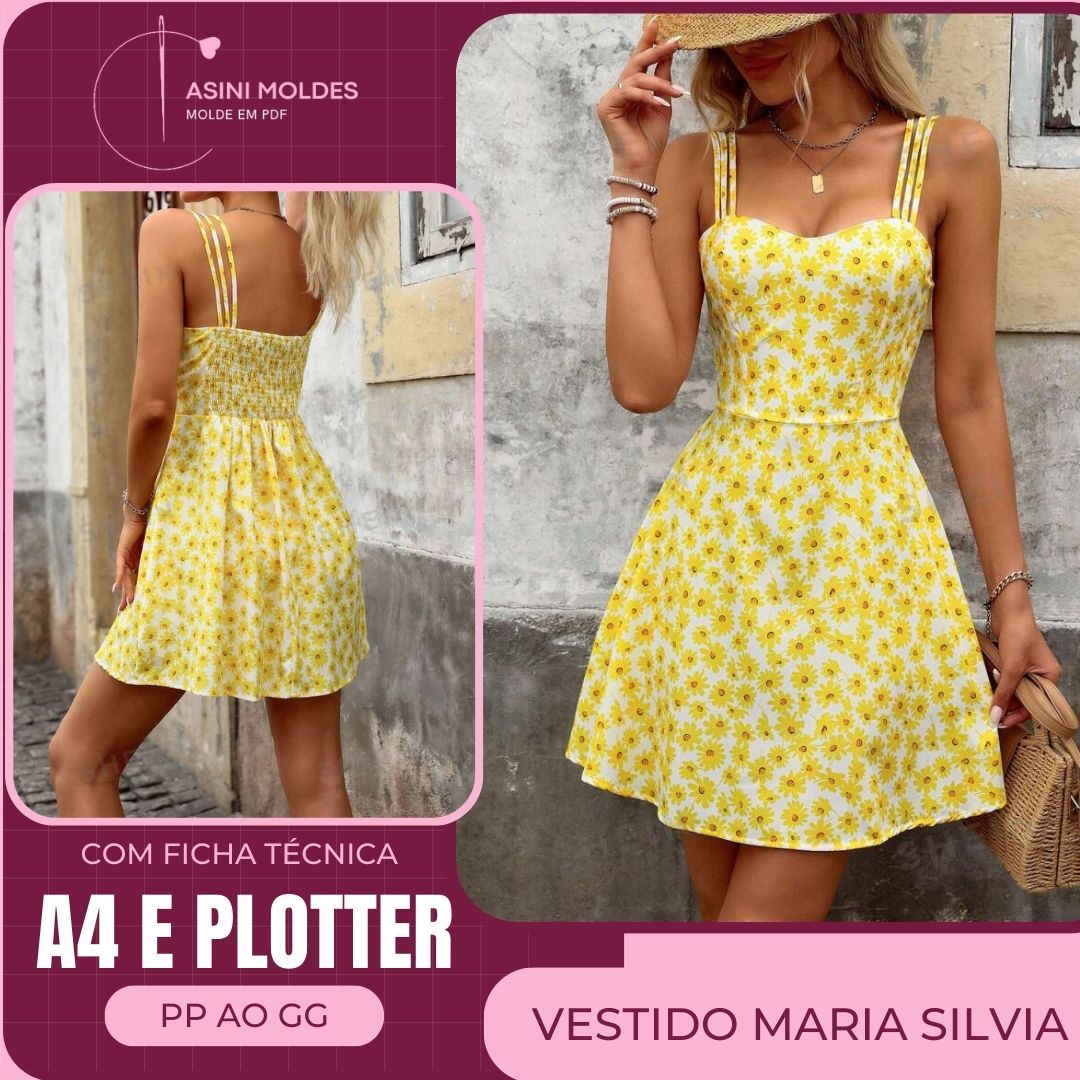 VESTIDO MARIA SILVIA - Molde em PDF - CASINI - MOLDES EM PDF | Hotmart