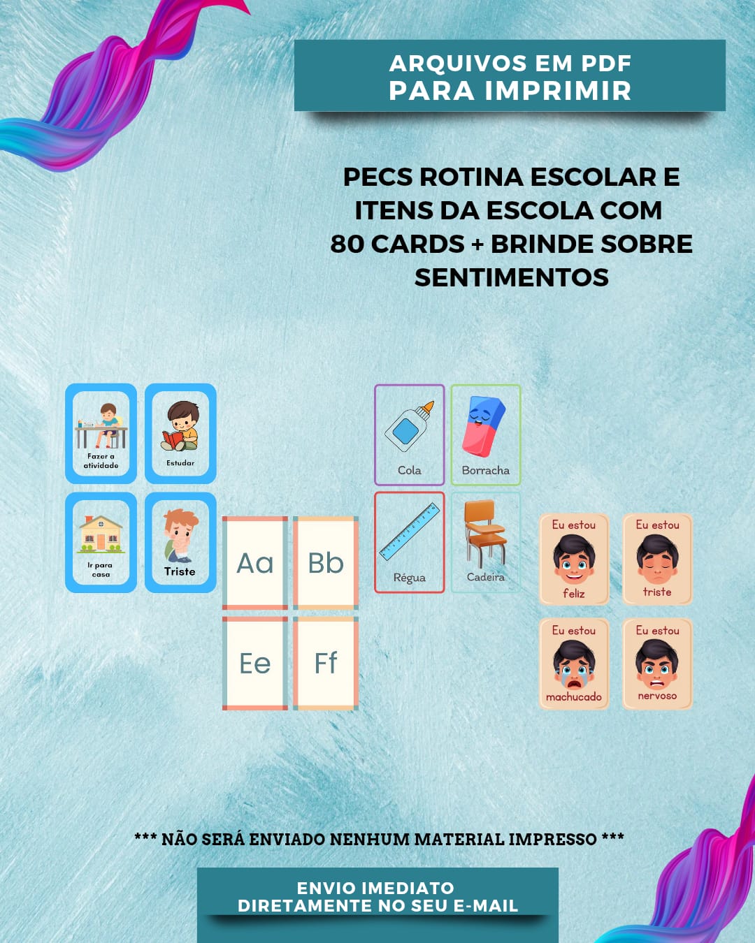 PECS CARDS Autismo Rotina Escolar + Brinde Cards Sentimentos - Joil...