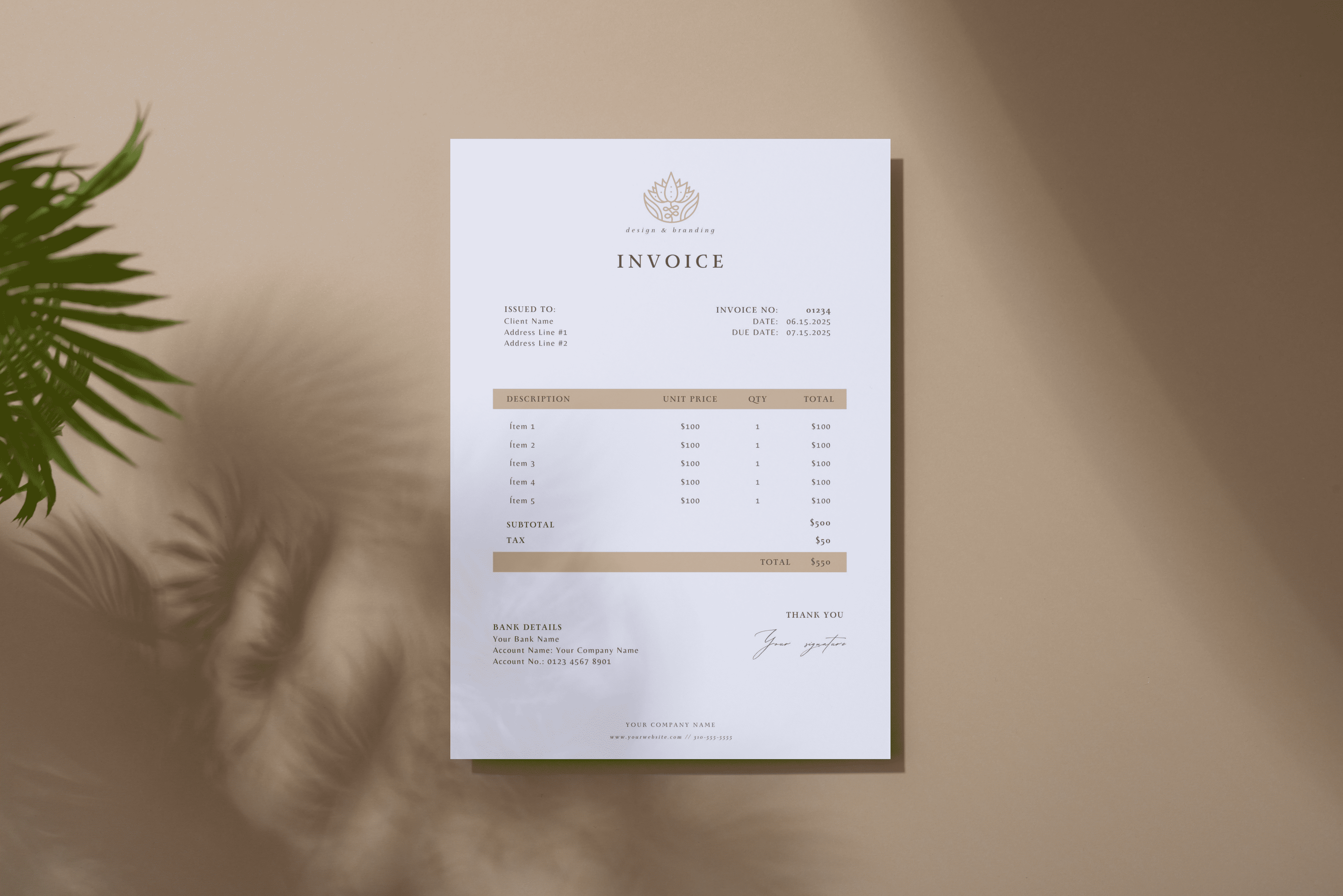 Plantilla de factura minimalista y editable, para pequeñas empresas...
