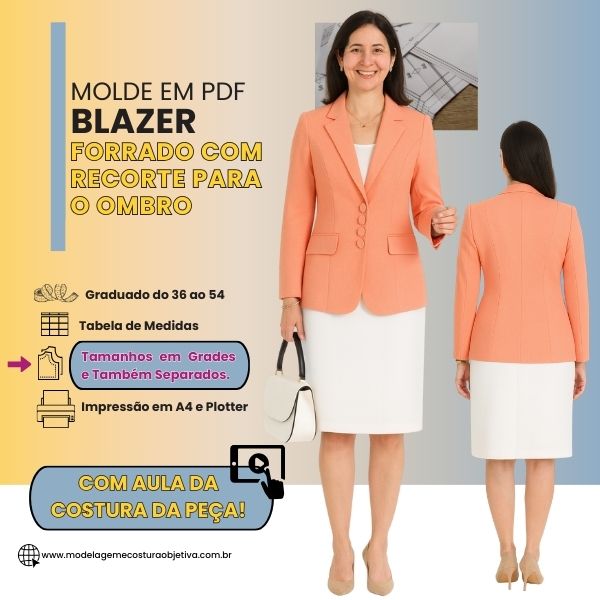 MOLDE EM PDF - BLAZER FORRADO COM RECORTE PARA O OMBRO ( com aula...
