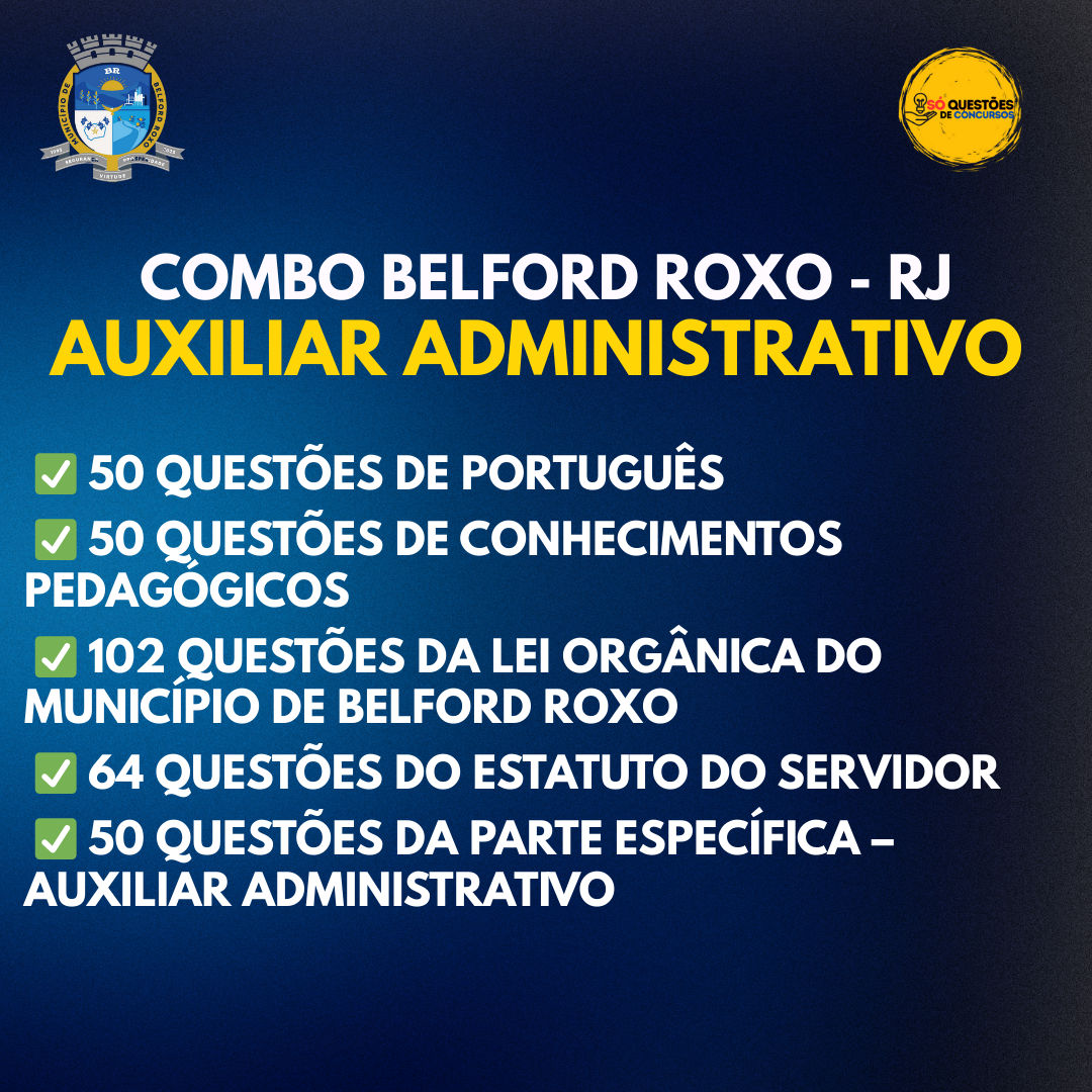 🎯 COMBO COMPLETO - Concurso de Belford Roxo - Auxiliar Administrat...