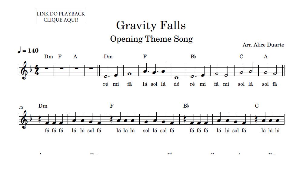 Gravity Falls (Opening Theme Song) - Partitura Facilitada com Playb...