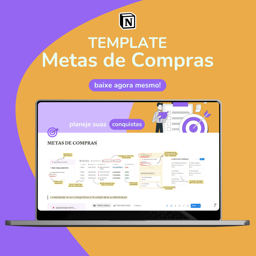 TEMPLATE NOTION - METAS DE COMPRAS - GDesign | Hotmart