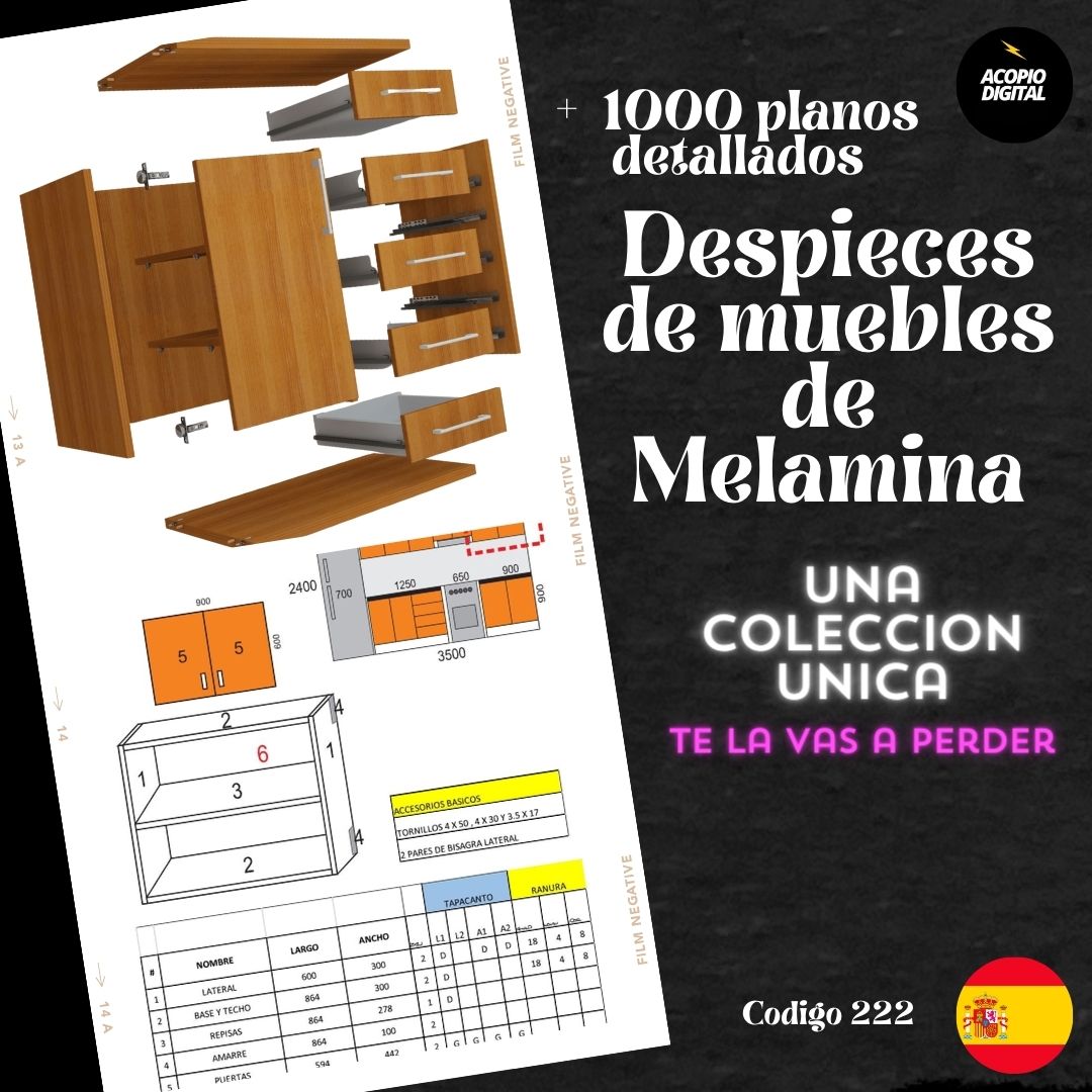 Despieces de muebles de Melamina, + 1000 Planos Detallados - Aco...