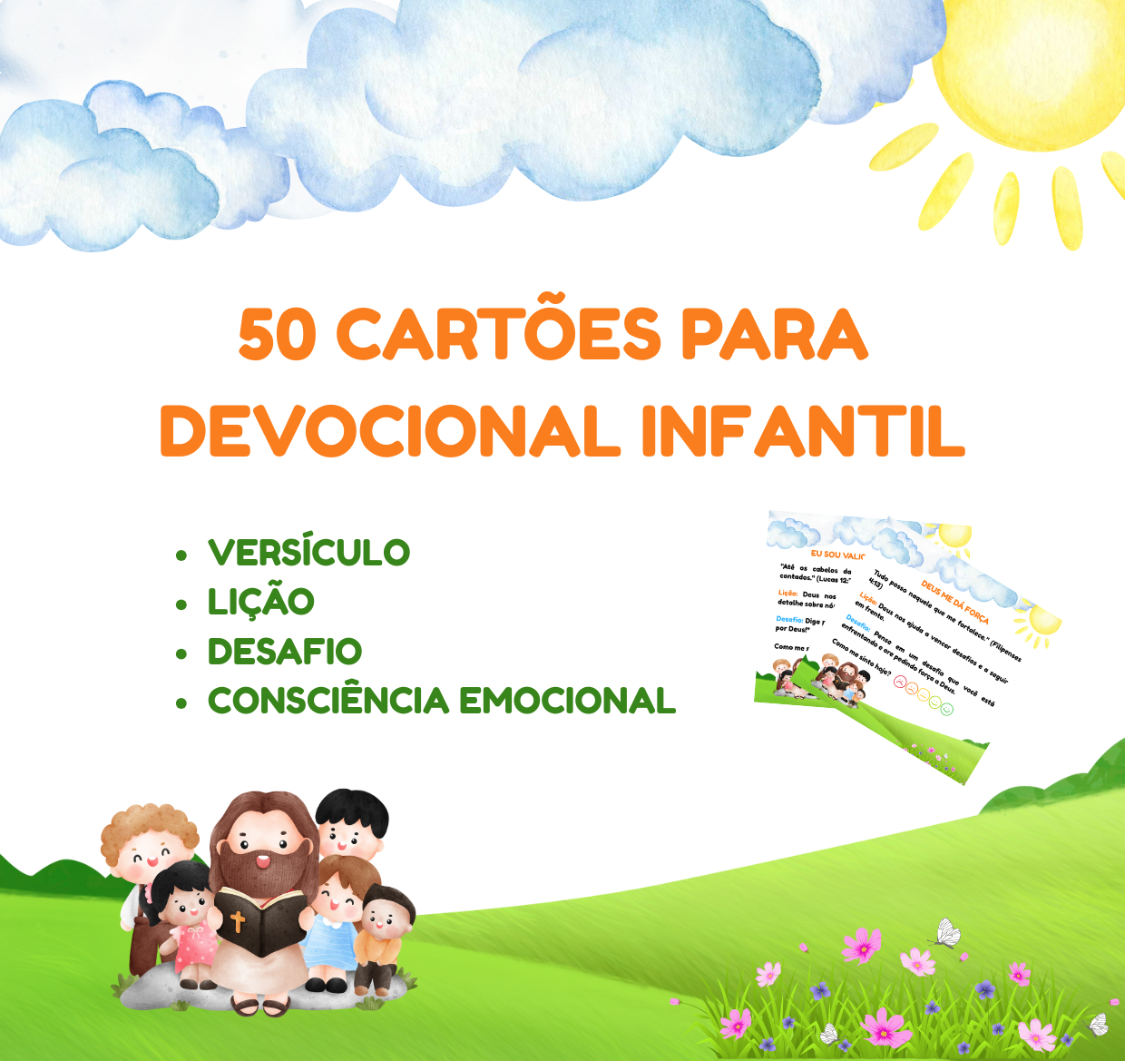 CARTÕES PARA DEVOCIONAL INFANTIL - KIT COM 50UN PARA IMPRIMIR. - GR...