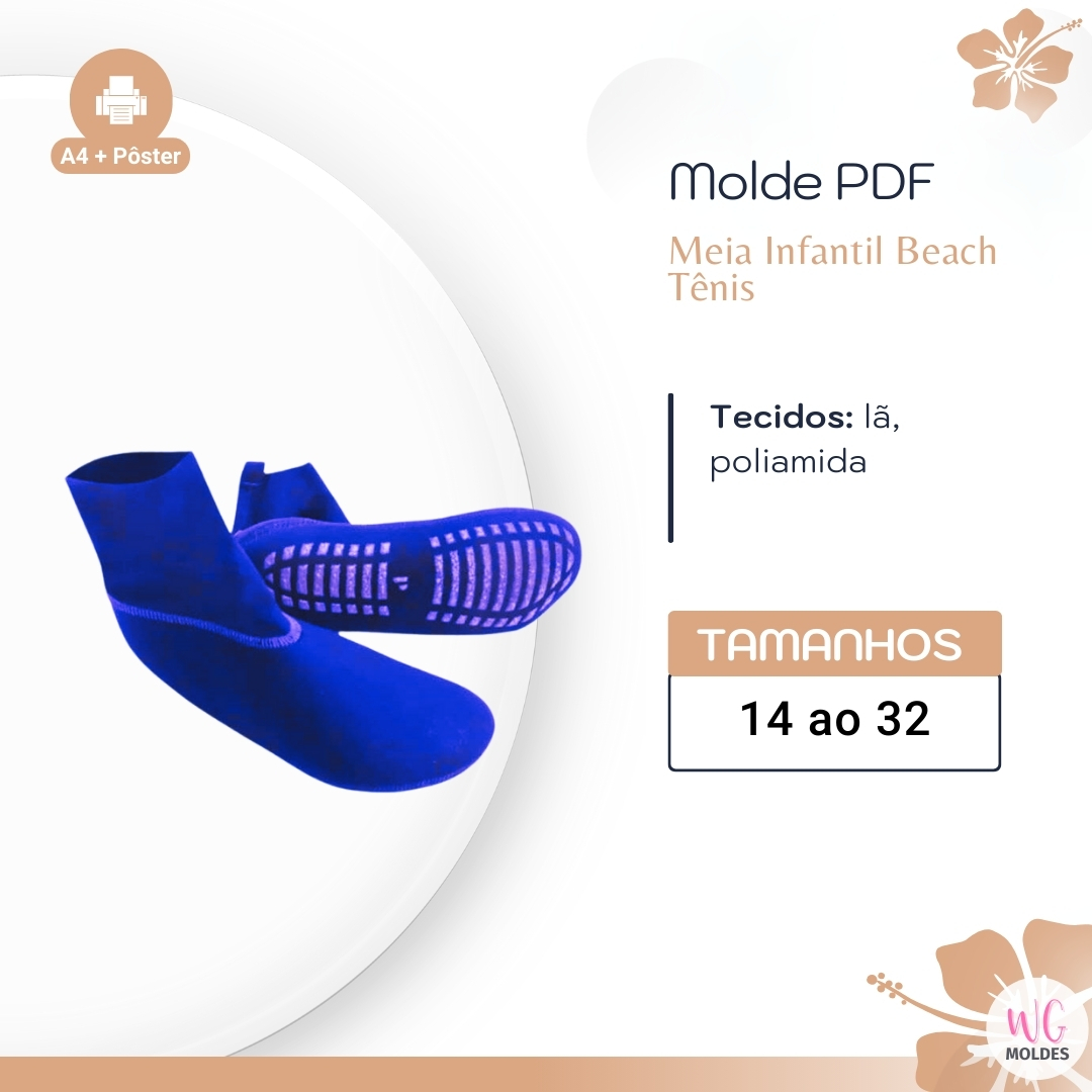 MOLDE MEIA INFANTIL BEACH TÊNIS 14 A 32 - Moldes WG | Hotmart