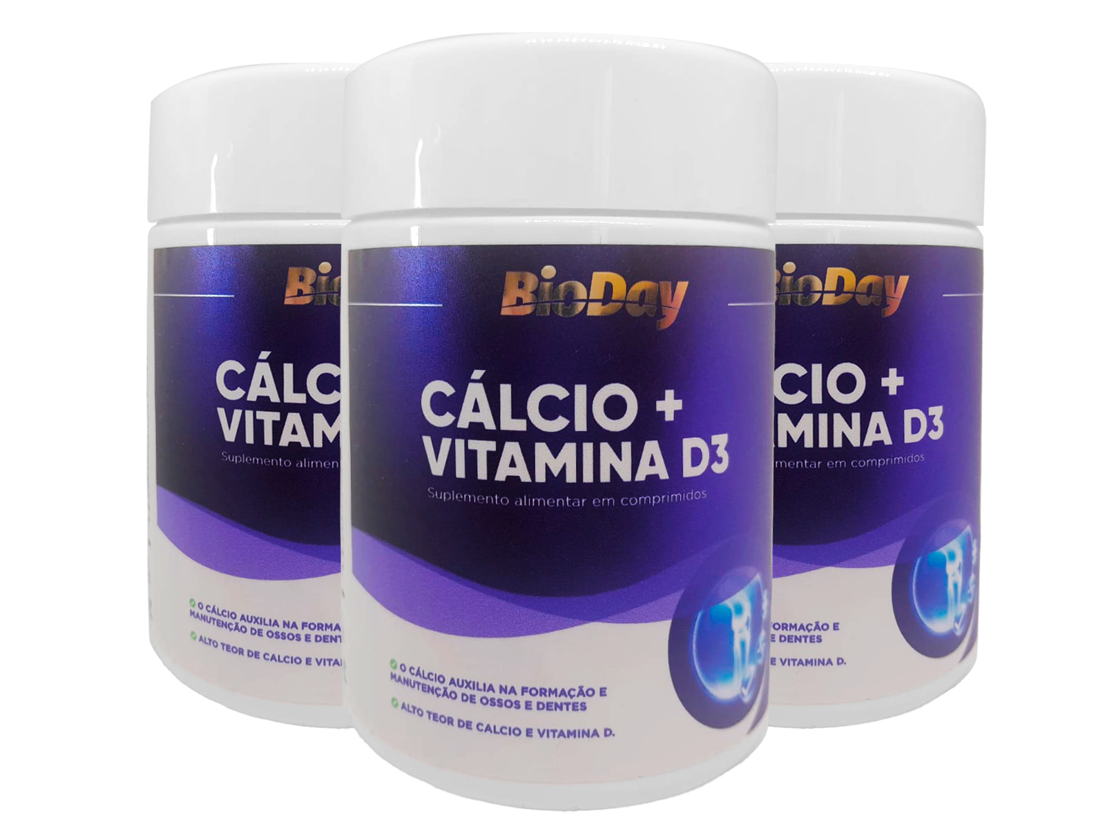 Cálcio com Vitamina D3 -frasco 60 comprimidos Kit 3 produtos. - Cr...