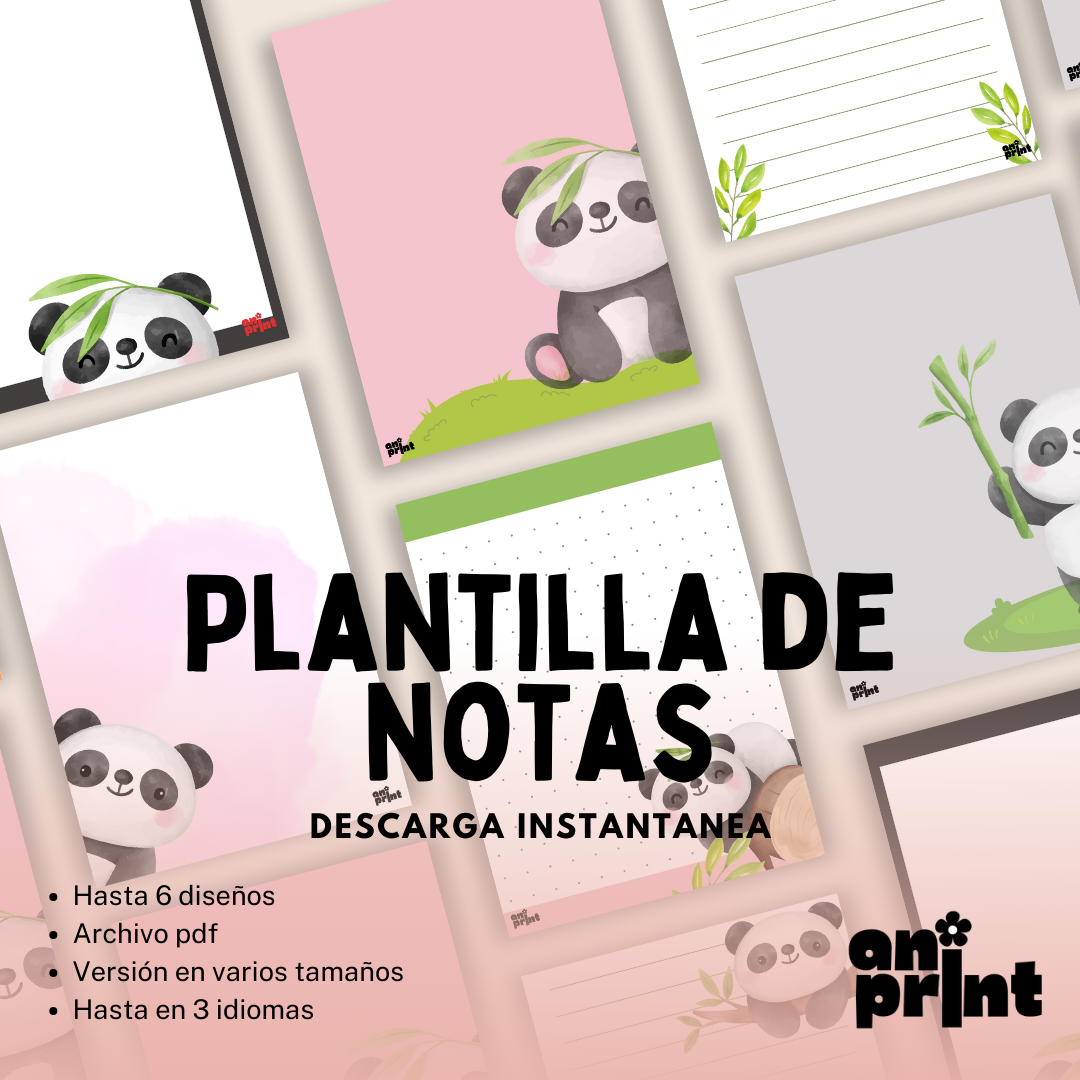 Plantilla de notas- Diseño de panda - Ana Maria Gutierrez | Hotmart