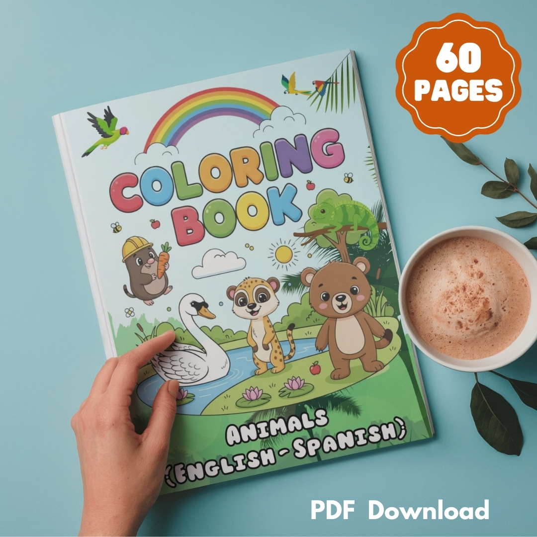 Interactive animal coloring book, Spanish - English, printable colo...