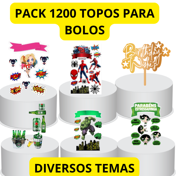PACK COMPLETO COM 1.200 TOPOS DE BOLO – PRONTOS PARA IMPRIMIR E USA...