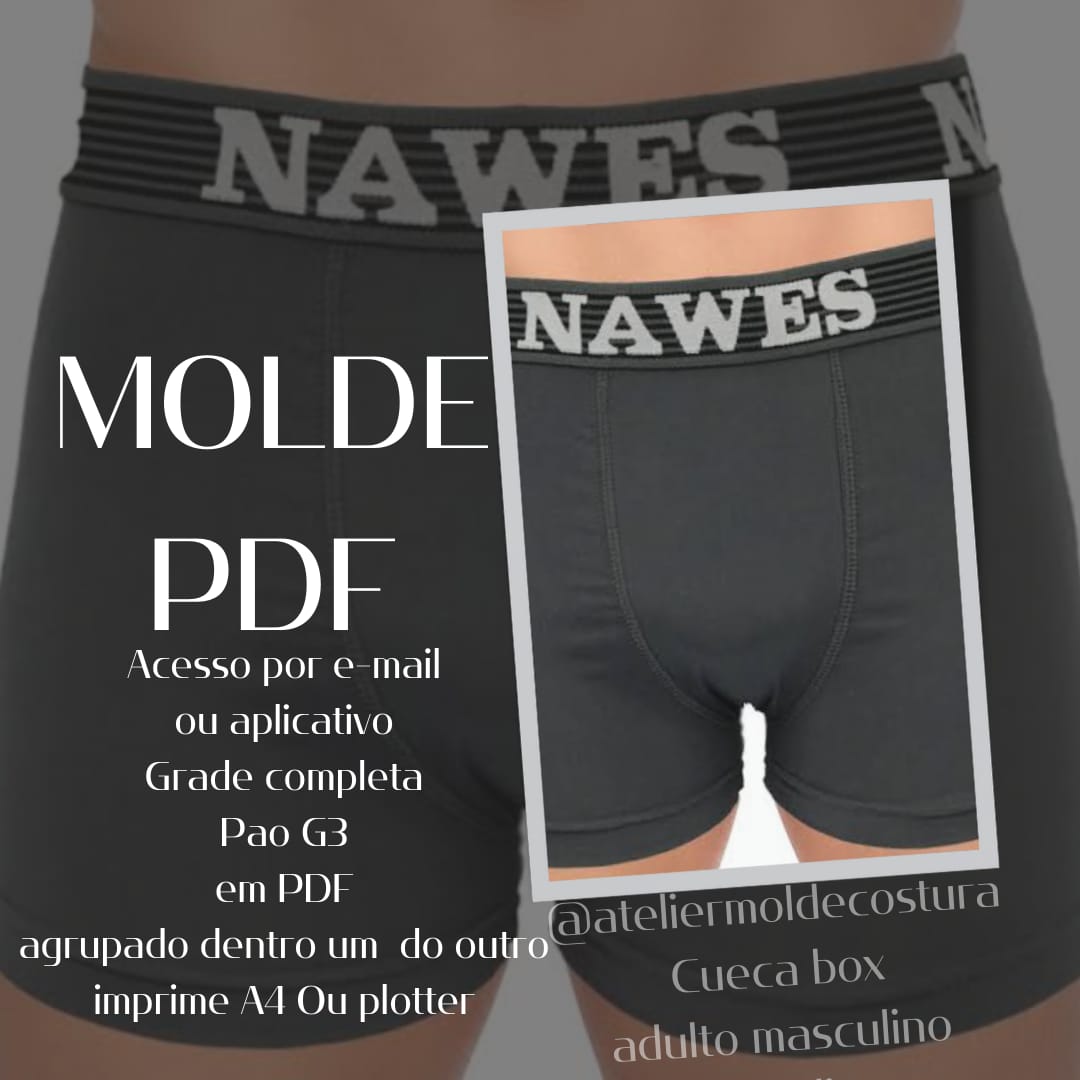 MOLDE CUECA BOX MASCULINA ADULTO - Atelier Alta Costura Simone Roch...